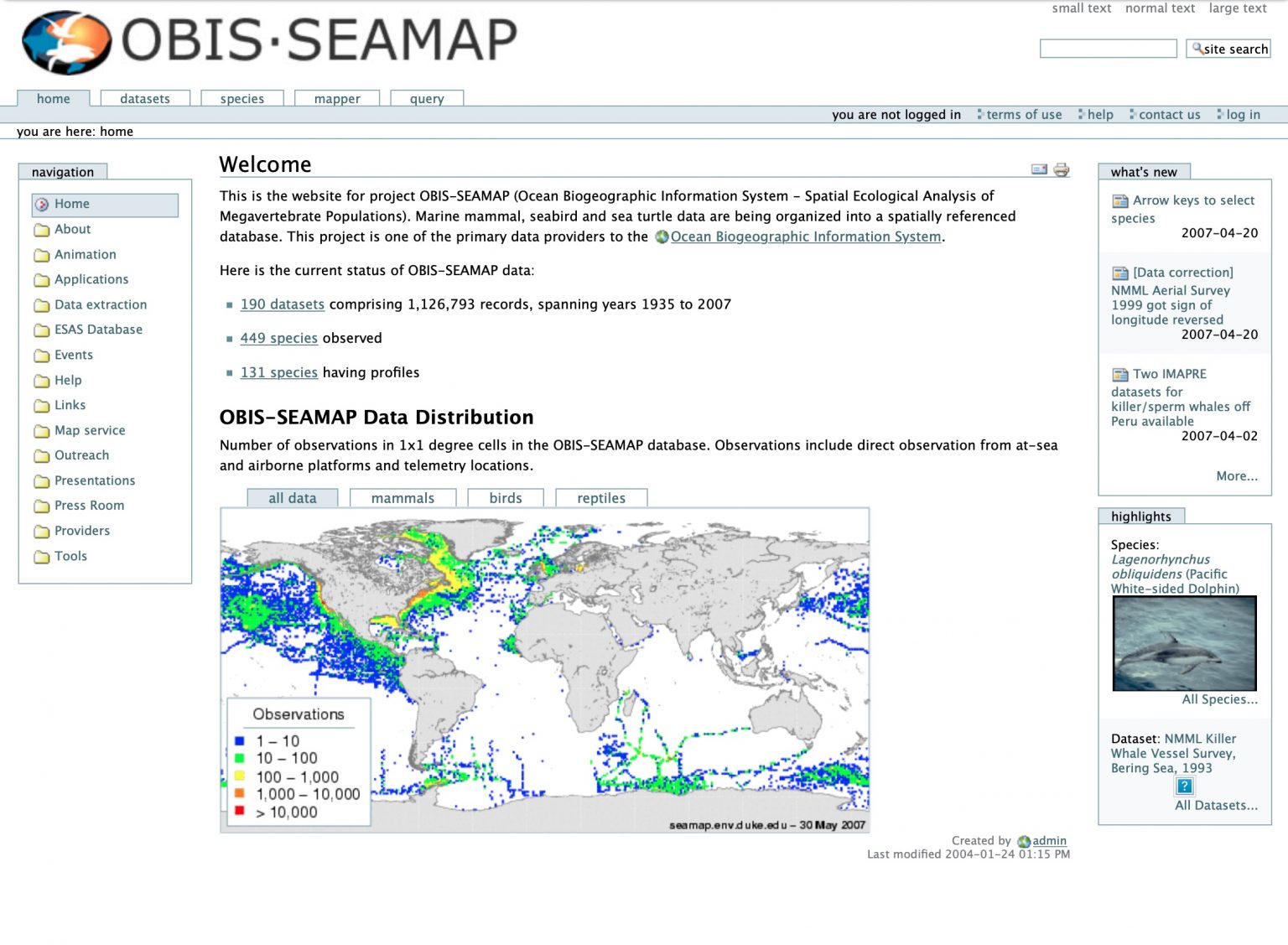 OBIS-SEAMAP: A New Look and 19 Years – Marine Geospatial Ecology Lab